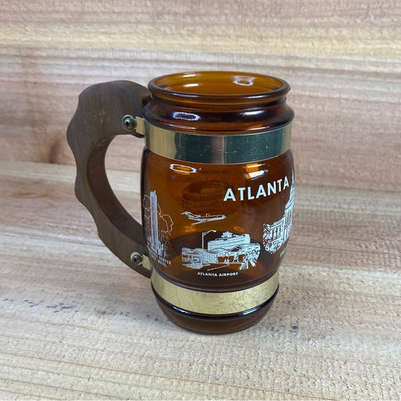 Dining | Vintage Siesta Ware Mug Atlanta Georgia Brown Glass W Wooden ...
